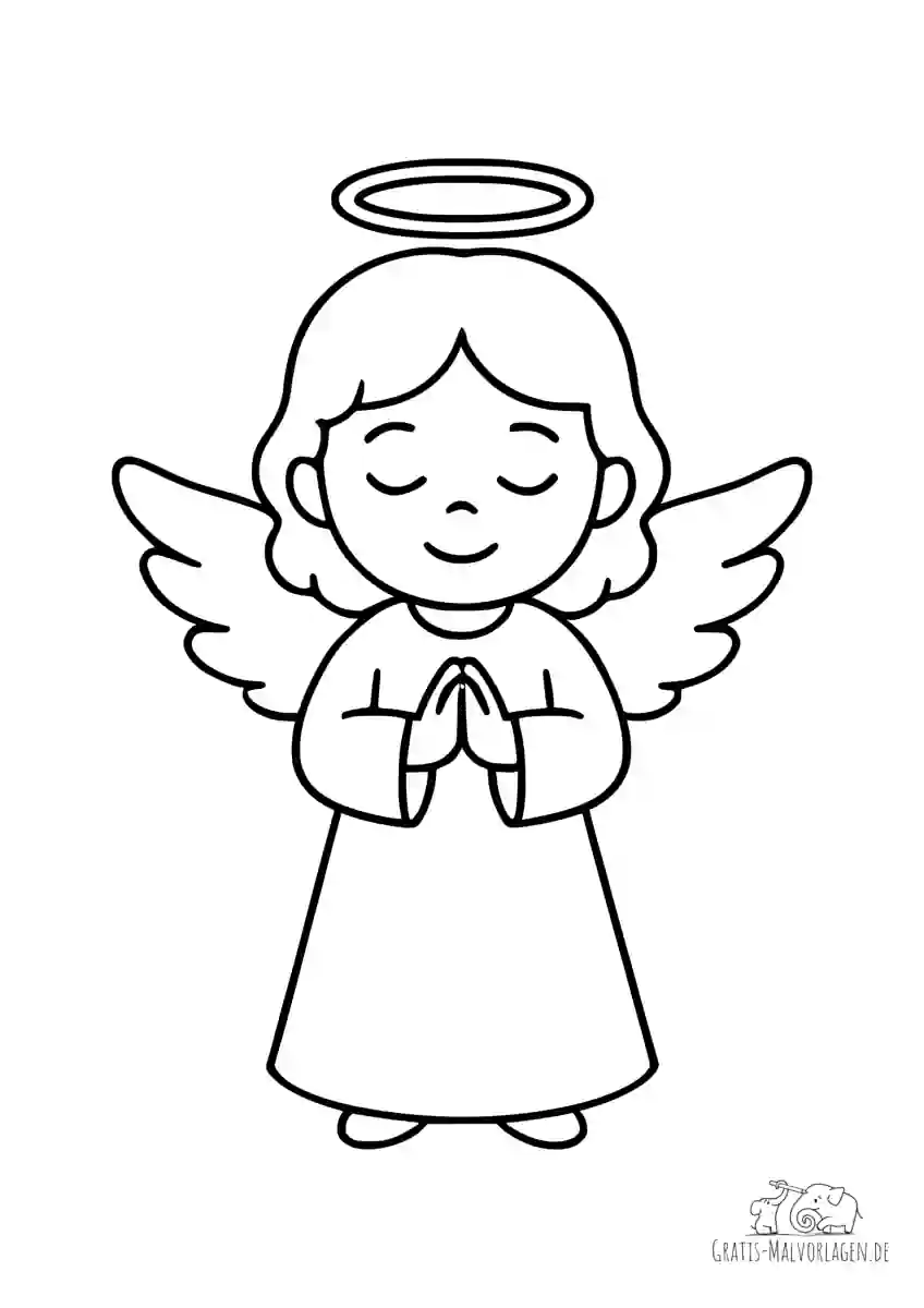 Ausmalbild Kleiner Engel mit Flügeln und Heiligenschein - Gratis ...