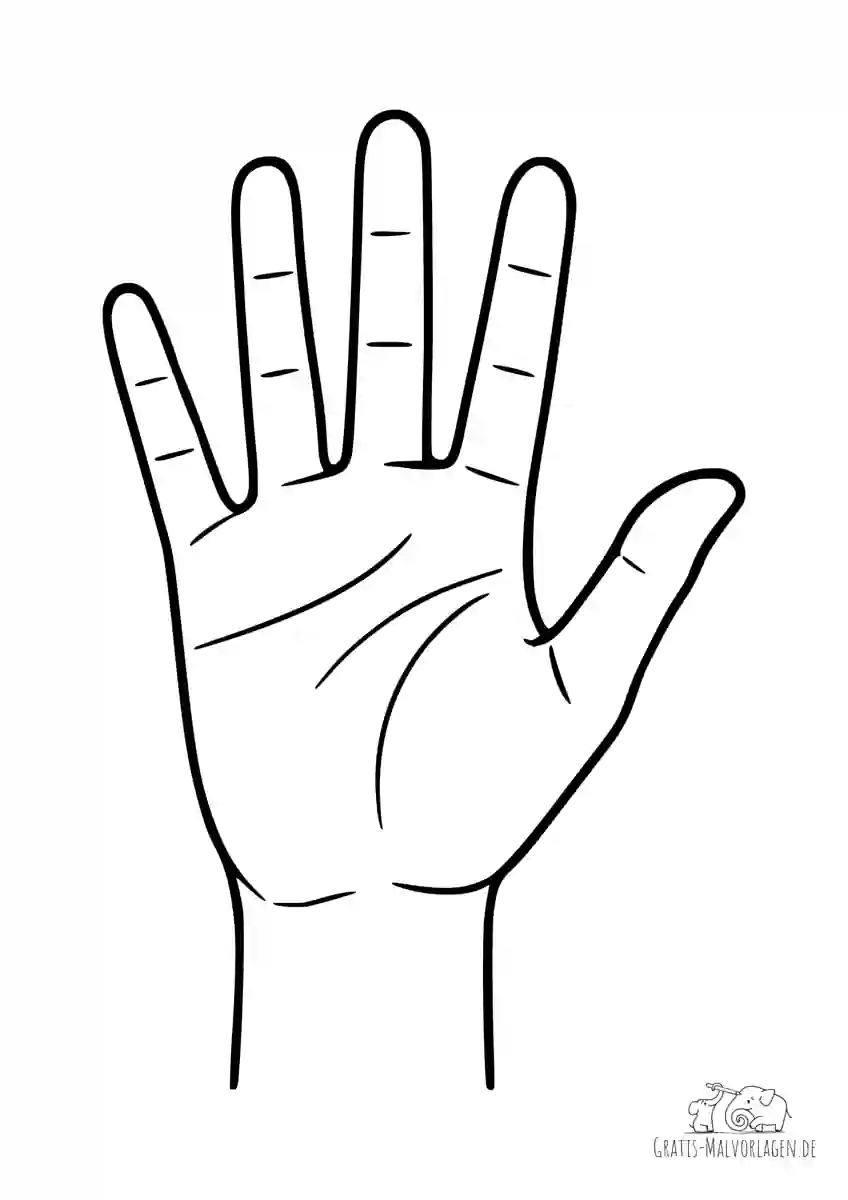 Ausmalbild Hand mit gespreizten Fingern - Gratis Malvorlagen